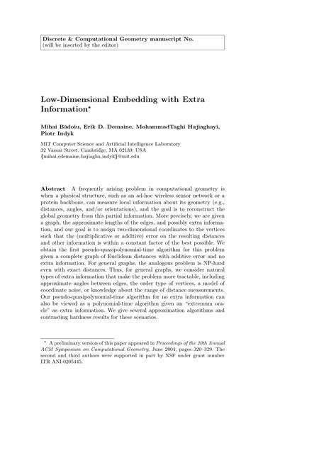 Pdf Low Dimensional Embedding With Extra Information