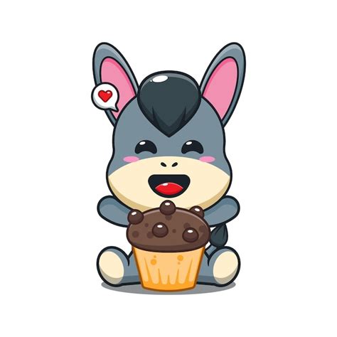 осел с векторной иллюстрацией кексов Премиум вектор