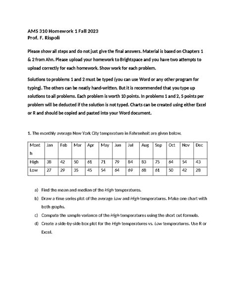 Ams 310 Fall 2023 Hw 1 Hw For Practice Ams 310 Homework 1 Fall 2023 Prof F Rispoli Please