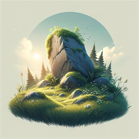 Premium Photo Rok In Grass Natural Texture Background Big Stone On