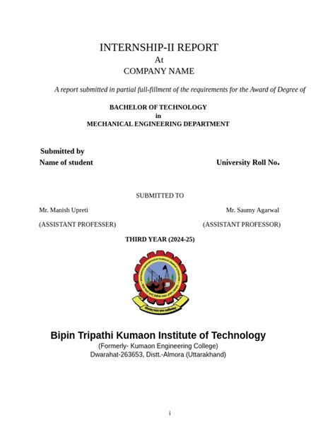 Internship Report Format Pdf