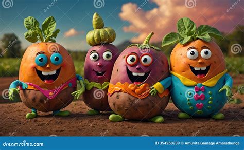 Sweet Potato Adventures Cartoon Characters Dancing And Jamming In A