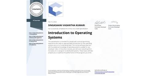 vasantha kumari on linkedin completion certificate for introduction to operating systems