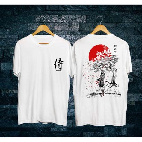 Samurai Under Sakura Tree Graphic Short Sleeve Round Neck Cotton Combed