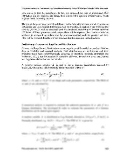 Solution Discrimination Between Gamma And Log Normal Distributions