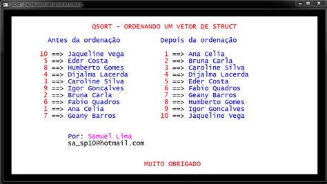 Samuel Lima Programador Cc Qsort Ordenando Um Vetor De Struct
