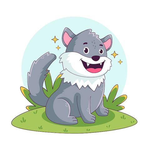 손으로 그린 늑대 만화 그림 무료 벡터