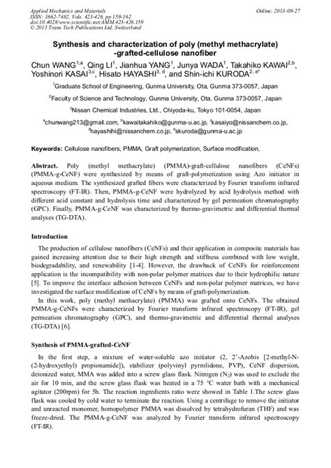 Synthesis And Characterization Of Poly Methyl Methacrylate Grafted Cellulose Nanofiber