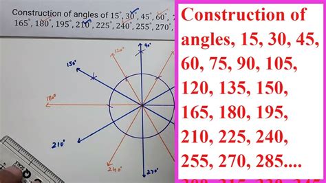 Construction Of Angles 15 30 45 60 75 90 105 120 135 150 165