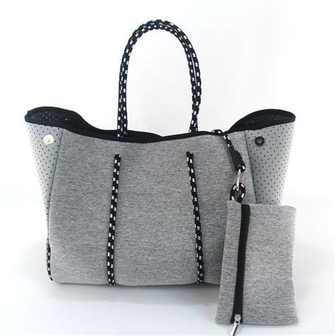 Large Capacity Shoulder Tote Bag And Vanity Pouch Grey Jersey Casual