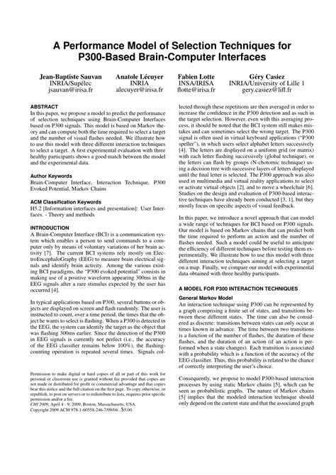 Pdf A Performance Model Of Selection Techniques For P300 Based Brain Computer Interfaces