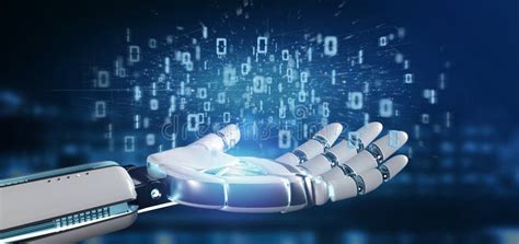 Cyborg Hand Holding A Data Binary Cloud 3d Rendering Stock Illustration