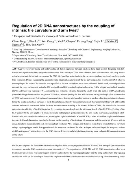 Pdf Regulation Of 2d Dna Nanostructures By The Coupling Of Intrinsic