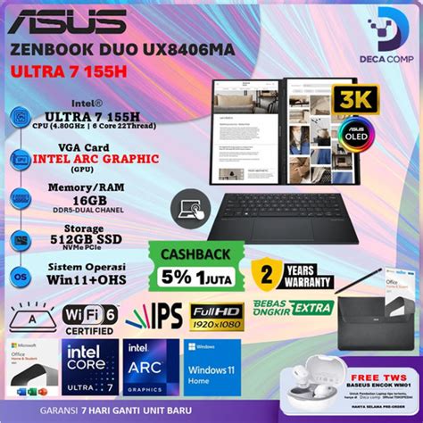 Promo Asus Zenbook Duo Ux Ma Ultra H Gb Tb K Oled W Ohs Non Bundle Cicil