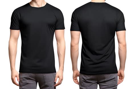 Plain Black T Shirt Mockup Template With Male Model Front And Back View Isolated On