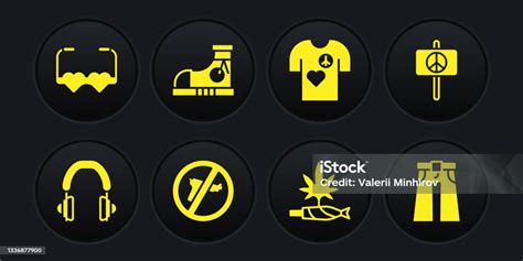 세트 헤드폰 평화 아니 전쟁 마리화나 관절 화려한 티셔츠 프린트 스탬프 운동화 청바지 와이드와 하트 모양의 사랑 안경 아이콘 벡터 T 셔츠에 대한 스톡 벡터 아트 및 기타