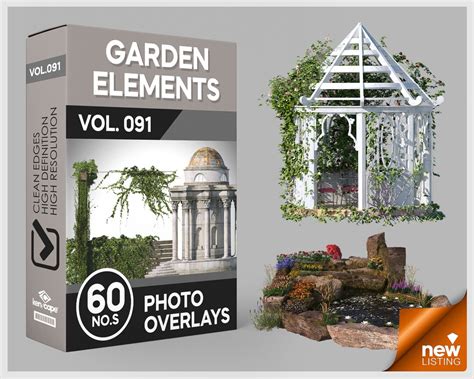 60 garden element overlays garden sculptures ornamental shrubs water