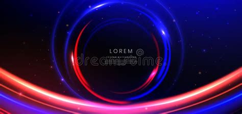 Abstract Technology Futuristic Neon Circle Glowing Blue And Red Light Lines With Speed Motion