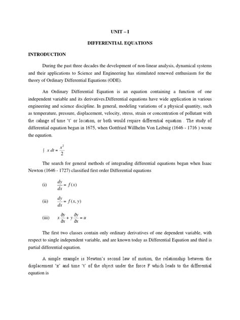Unit I Differential Equations Pdf Pdf Differential Equations Ordinary Differential Equation