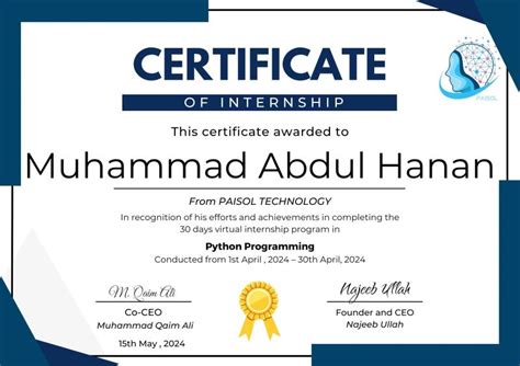 muhammad abdul hanan on linkedin python programming internship