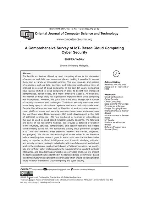 PDF A Comprehensive Survey Of IoT Based Cloud Computing Cyber Security