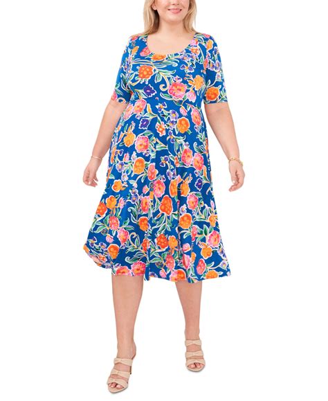 Msk Plus Size Floral Print Midi Dress In Blue Multi Modesens