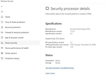Pluton Security Processor Details Are Not Displayed In Windows Settings