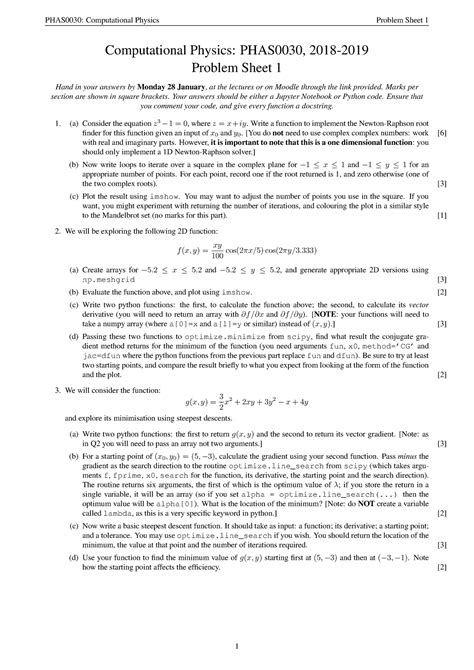 Problem Sheet 1 2019 Phas0030 Computational Physics Problem Sheet 1
