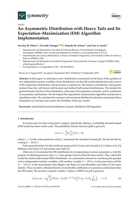 Pdf An Asymmetric Distribution With Heavy Tails And Its Expectation Maximization Em