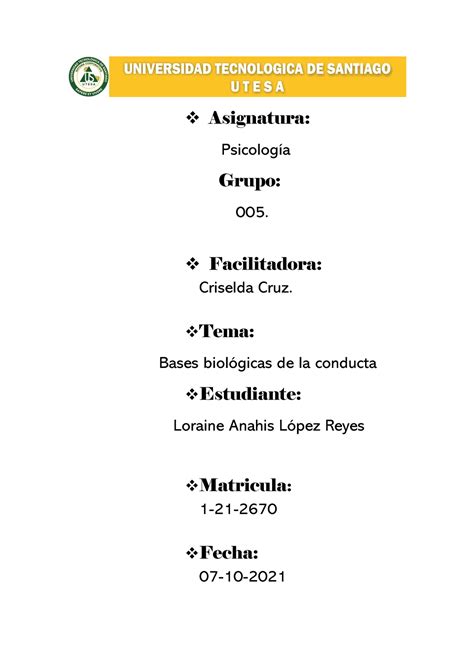 Bases De La Conducta Psicologica Asignatura PsicologÌa Grupo 005