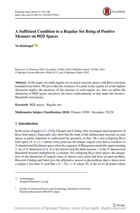 A Sufficient Condition To A Regular Set Of Positive Measure On Rcd Spaces