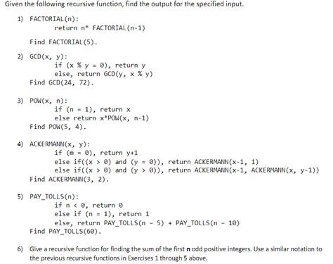 Solved Given The Following Recursive Function Find The Chegg