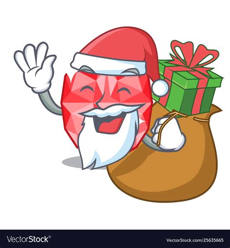 Santa With Gift Ruby Gems In Mascot Shape Vector Image