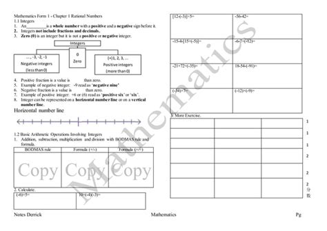 Mathematics Form 1 Chapter 1 Rational Numbers Integers Basic