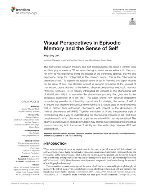 Pdf Visual Perspectives In Episodic Memory And The Sense Of Self