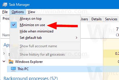 Disable Minimize On Use For Task Manager In Windows 10