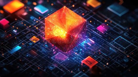 A Vibrant 3d Geometric Structure Amidst A Digital Grid Symbolizing