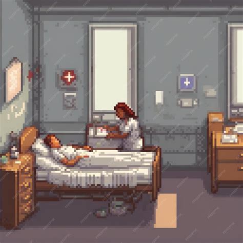 Pixel Art Depicting A Caring Nurse In A Hospital Setting Premium Ai