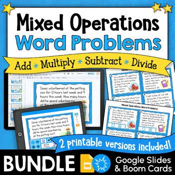 Math Word Problems Task Cards Bundle Mixed Operations Save