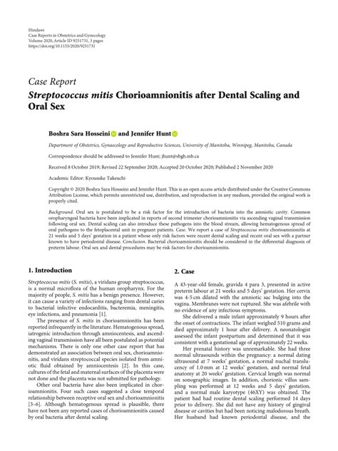 Pdf Streptococcus Mitis Chorioamnionitis After Dental Scaling And Oral Sex