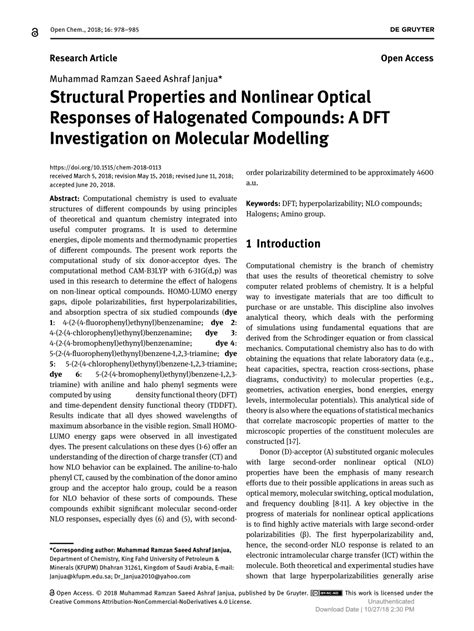 Pdf Structural Properties And Nonlinear Optical Responses Of Halogenated Compounds A Dft