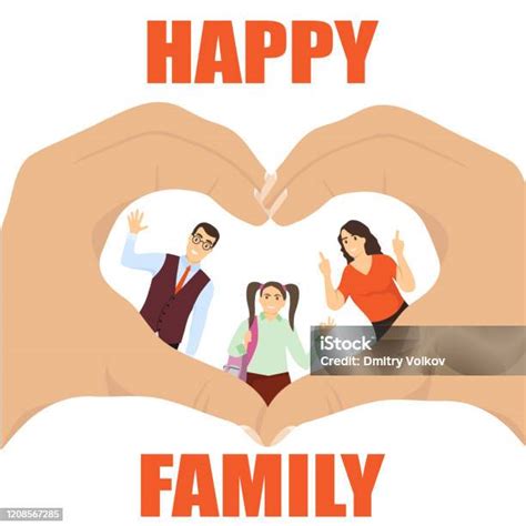 행복한 가족 하트 모양의 손은 행복한 가족을 보여줍니다 엄마 아빠 아들과 딸 벡터 그림입니다 벡터 가족에 대한 스톡 벡터 아트 및 기타 이미지 Istock