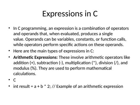 Expressions In Cpptx Expressions In C Programming Pptx