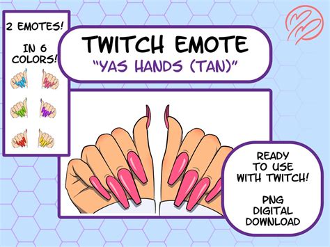 Yas Hands Twitch Emotes Tan Tone Skin 6 Different Colored Nails