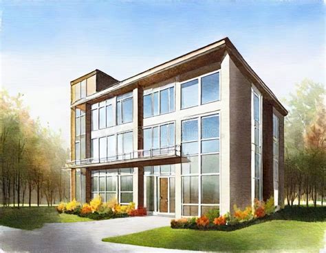 Architectural Rendering Of Contemporary Building With Isometric And Axonometric Projections