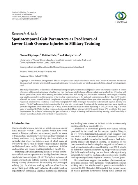 Pdf Spatiotemporal Gait Parameters As Predictors Of Lower Limb Overuse Injuries In Military