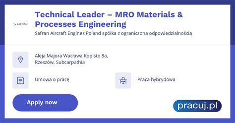 Oferta Pracy Technical Leader Mro Materials And Processes Engineering