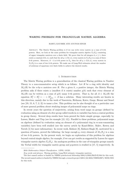 Pdf Waring Problem For Triangular Matrix Algebra