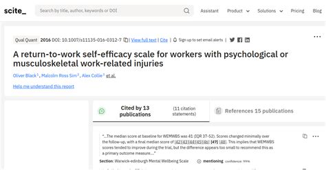 A Return To Work Self Efficacy Scale For Workers With Psychological Or