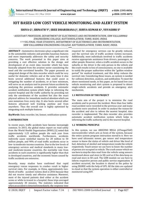 Automatic Accident Detection And Emergency Alert System Using Iot Pdf